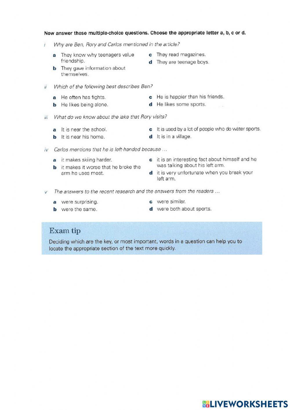 Multiple choice questions English as a Second Language (ESL) worksheet ...