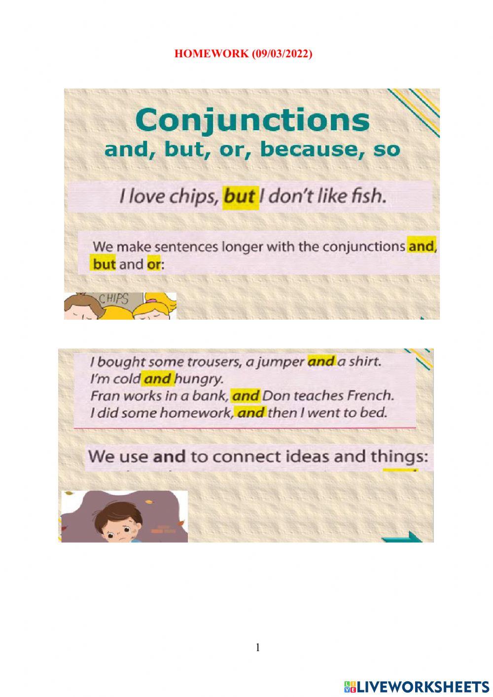 Conjunctions online exercise for Elementary | Live Worksheets