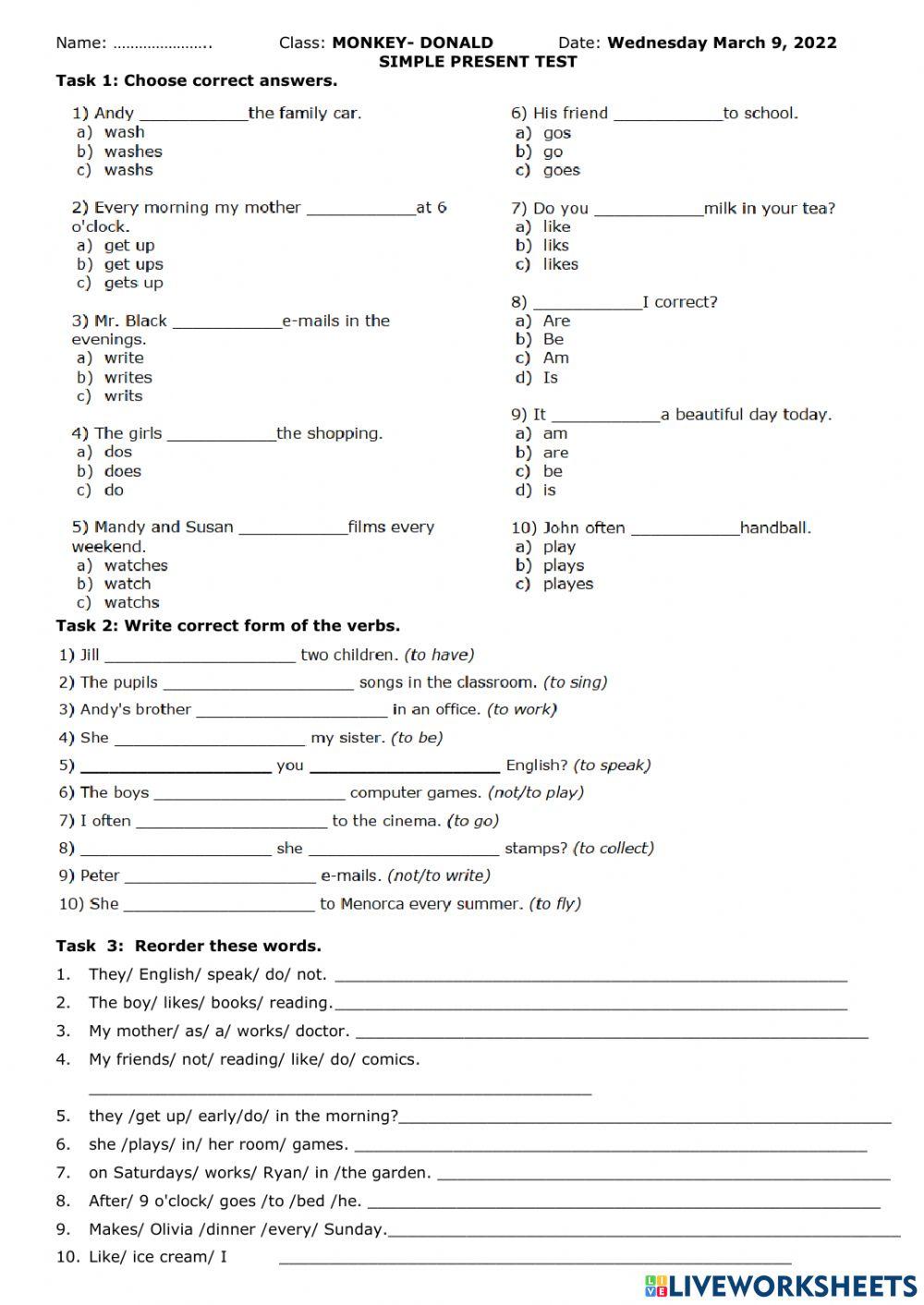Simple present … | Free Interactive Worksheets | 1926247