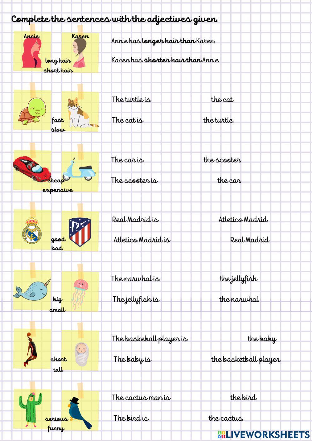 Comparatives online exercise for Grade 3 | Live Worksheets