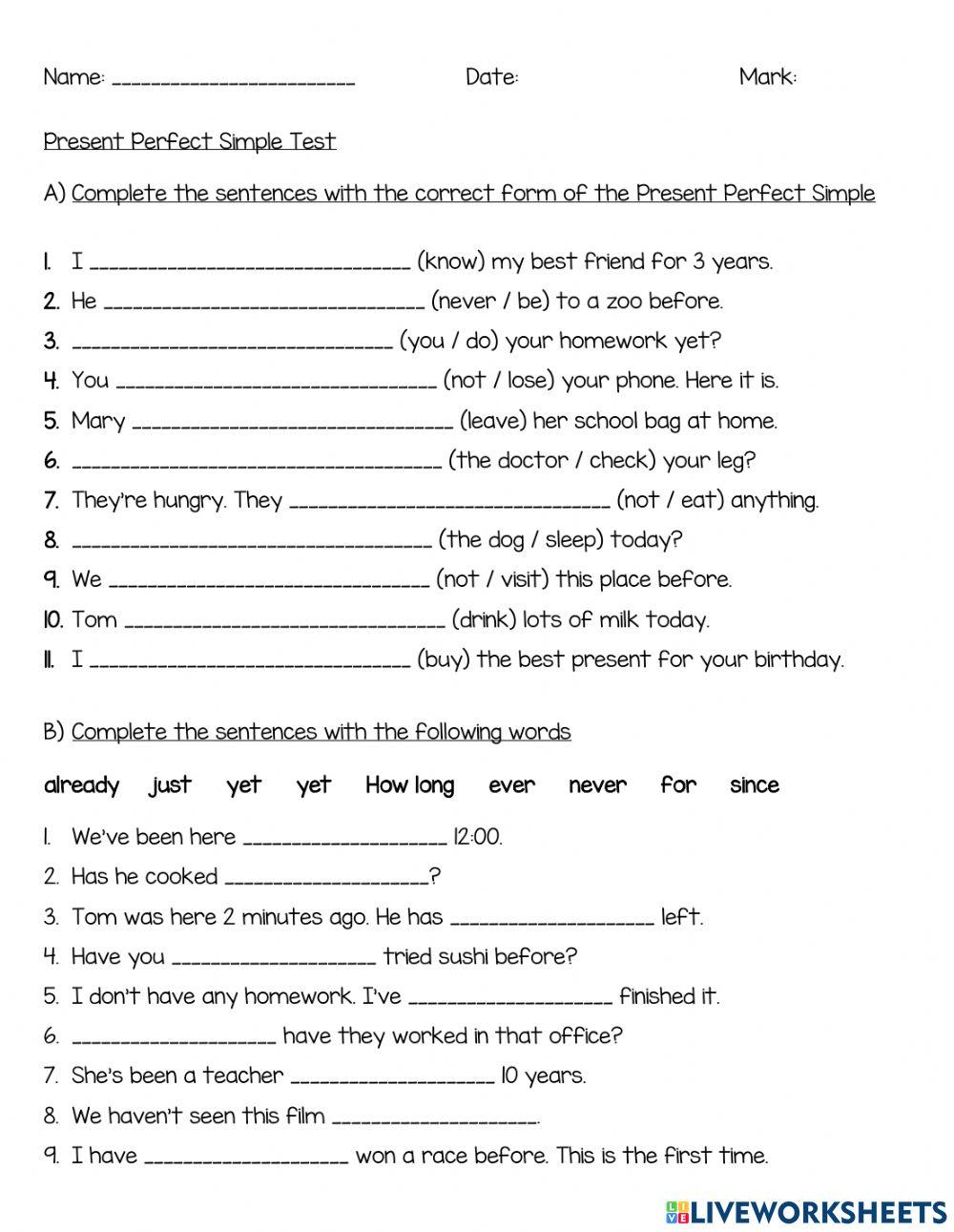 Present Perfect… | Free Interactive Worksheets | 6846810