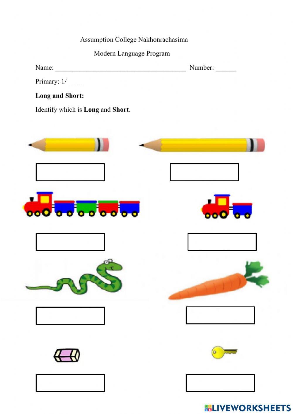 LIVE WORKSHEET P1 ( LONG and SHORT- TALL and SHORT 0941