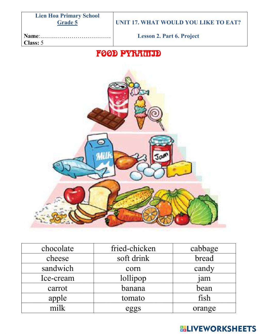 Food and drink online exercise for Grade 5 | Live Worksheets