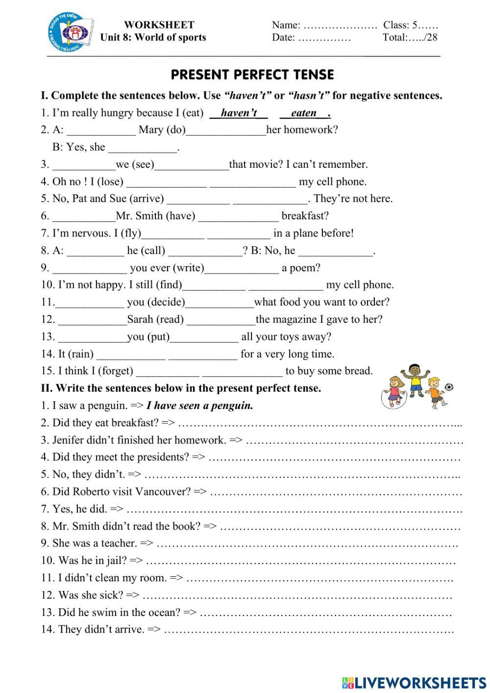U8-Present perfect CB2 worksheet | Live Worksheets