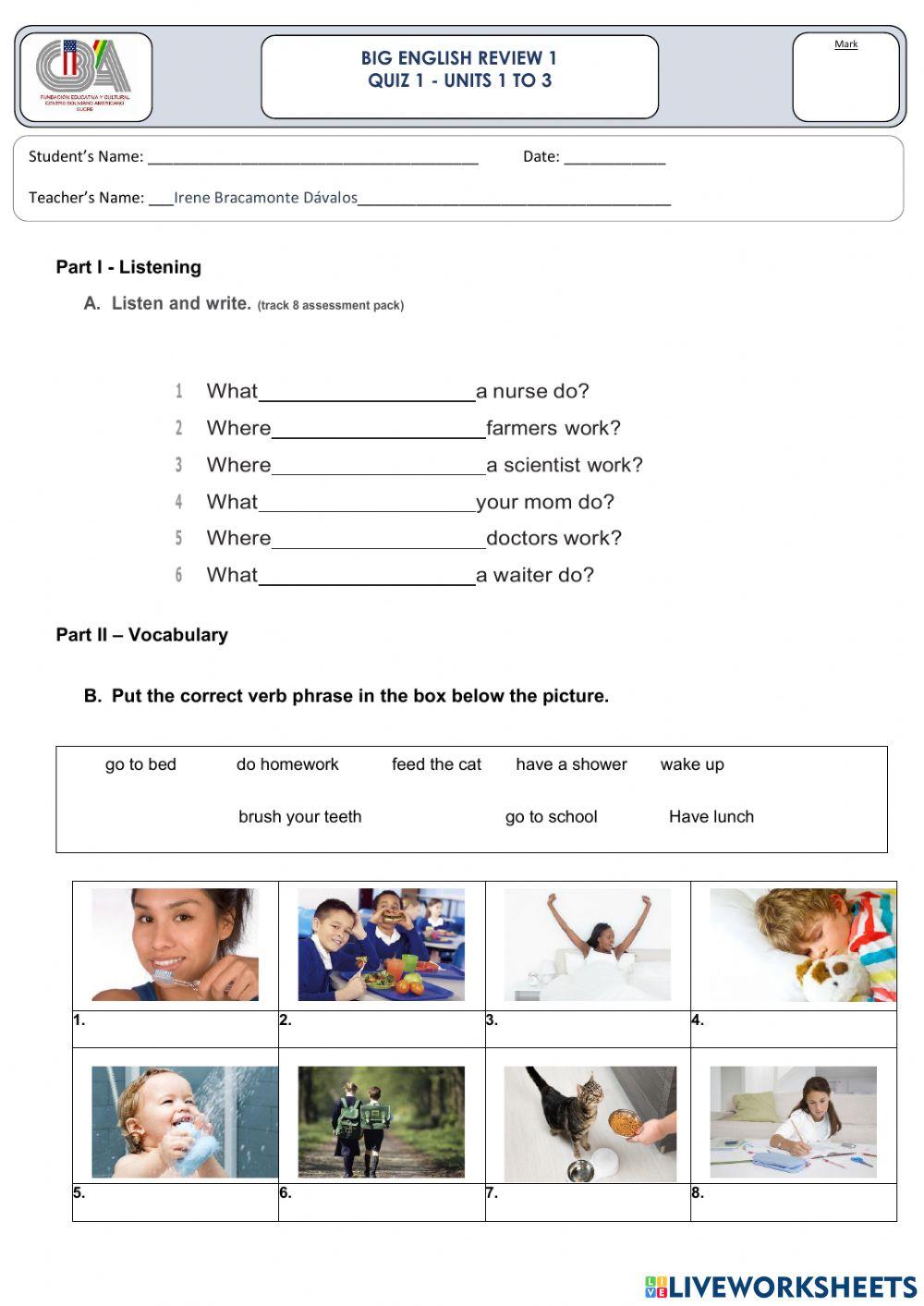 Big English Rev. 1 worksheet | Live Worksheets