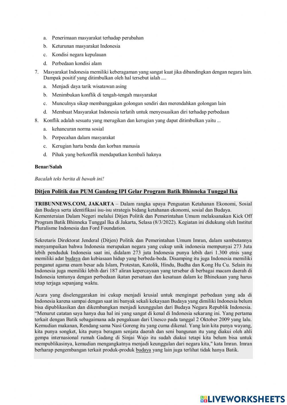 MID PPKn 9 Genap 2022 worksheet | Live Worksheets