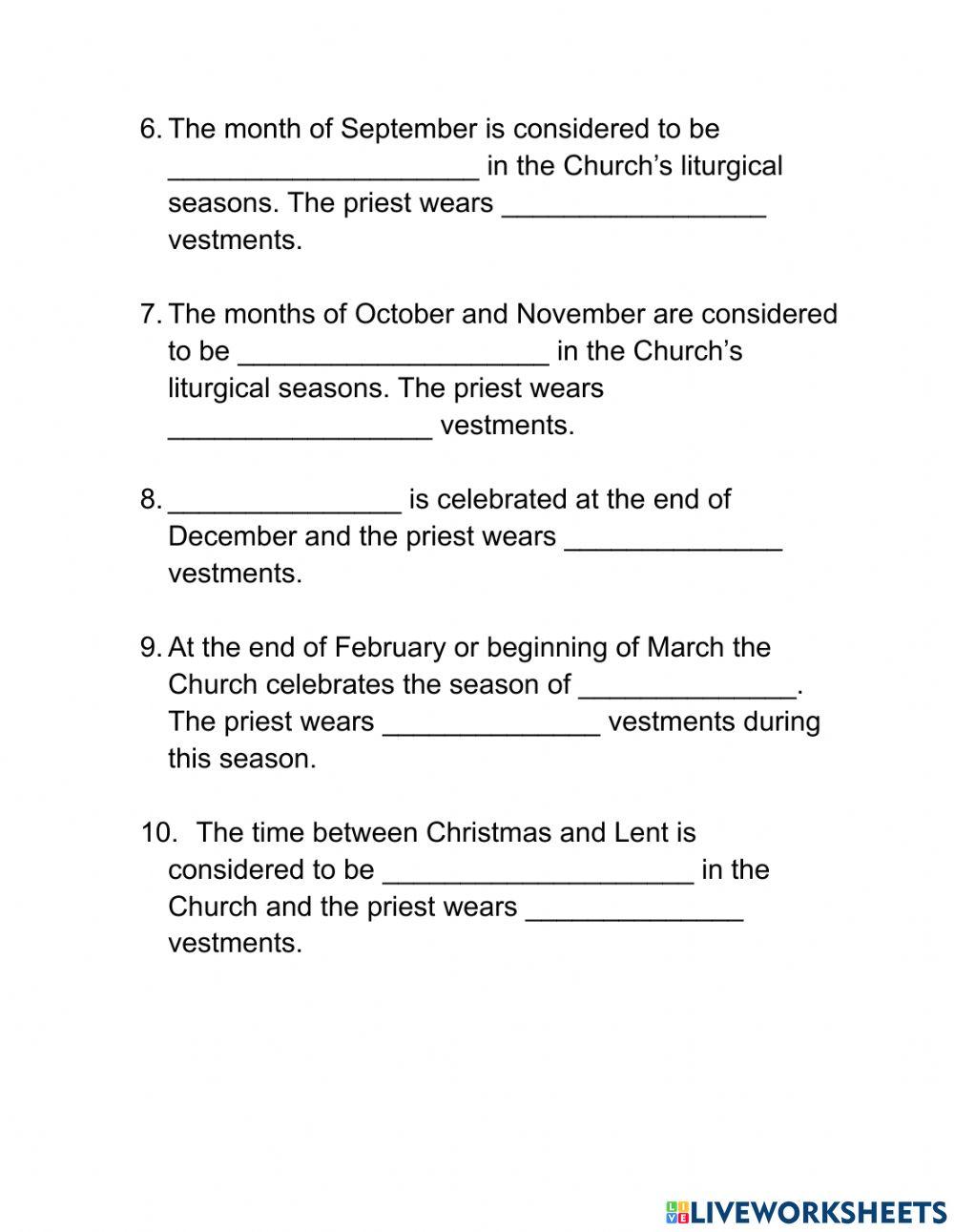 Quiz: Liturgica… | Free Interactive Worksheets | 1927388