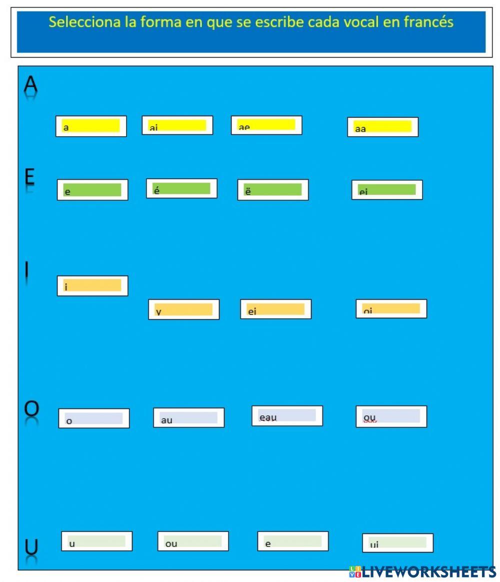 Voyelles worksheet | Live Worksheets
