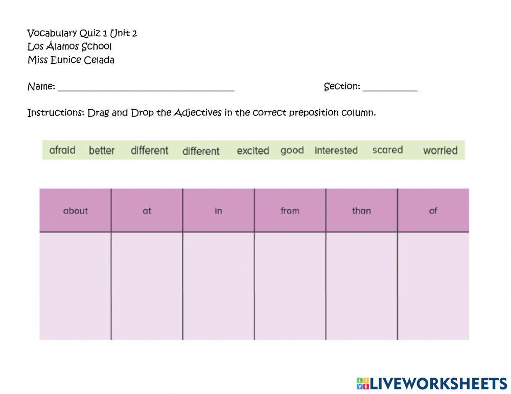 Adjectives and prepositions vocabulary 1 Unit 2 interactive worksheet ...