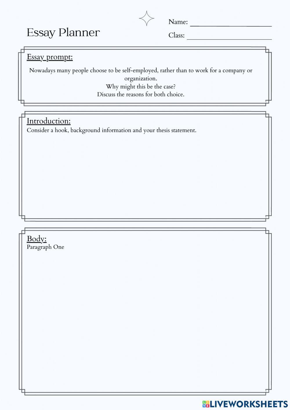 Essay planner worksheet | Live Worksheets