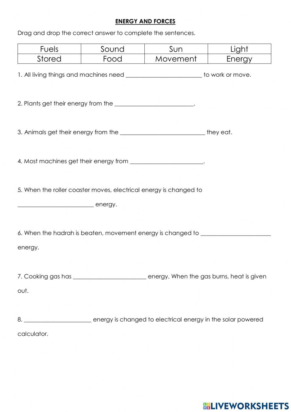 Year 4 Energy and Forces online exercise for | Live Worksheets