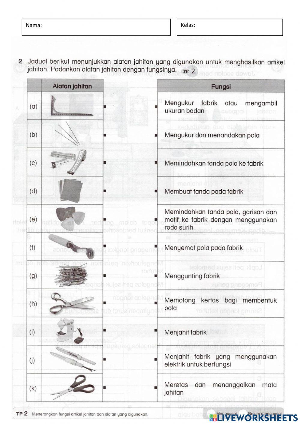 RBT TAHUN 4 : Unit 1 (Alatan jahitan dan fungsinya) online exercise for ...