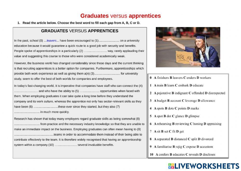 Businness: apprenticeship worksheet | Live Worksheets