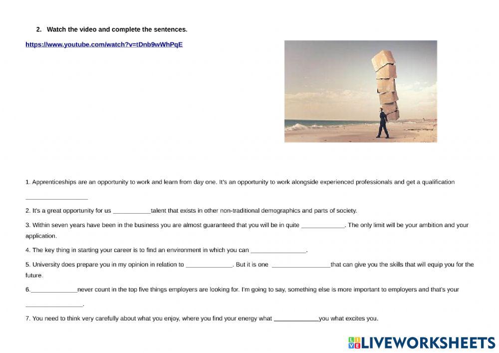 Businness: apprenticeship worksheet | Live Worksheets