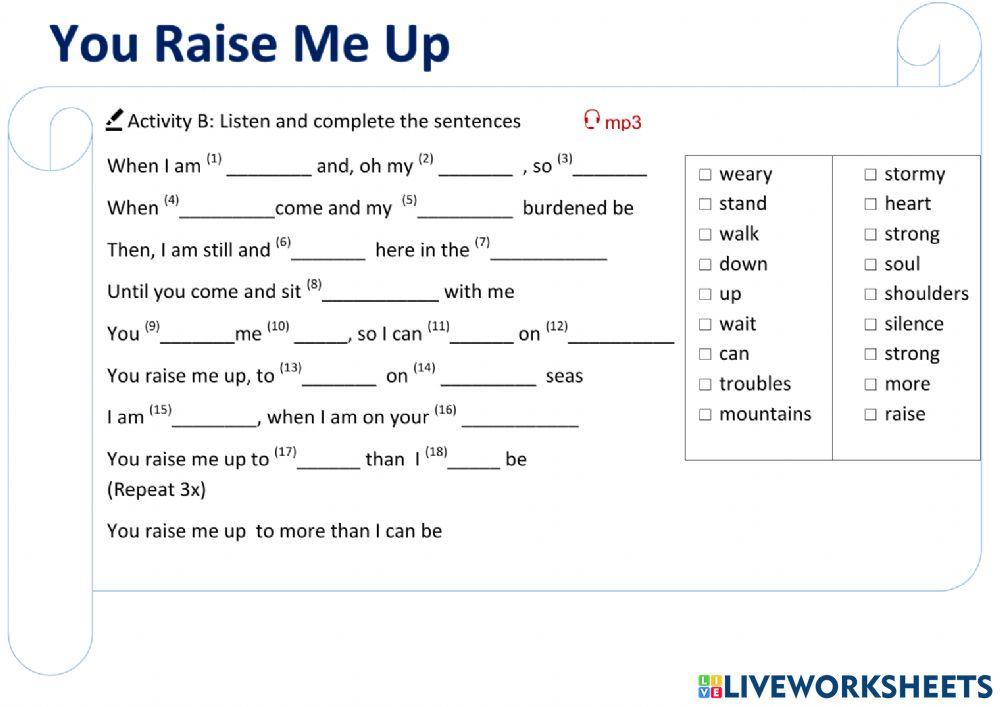 You Raise Me Up-Activity 2 online exercise for | Live Worksheets