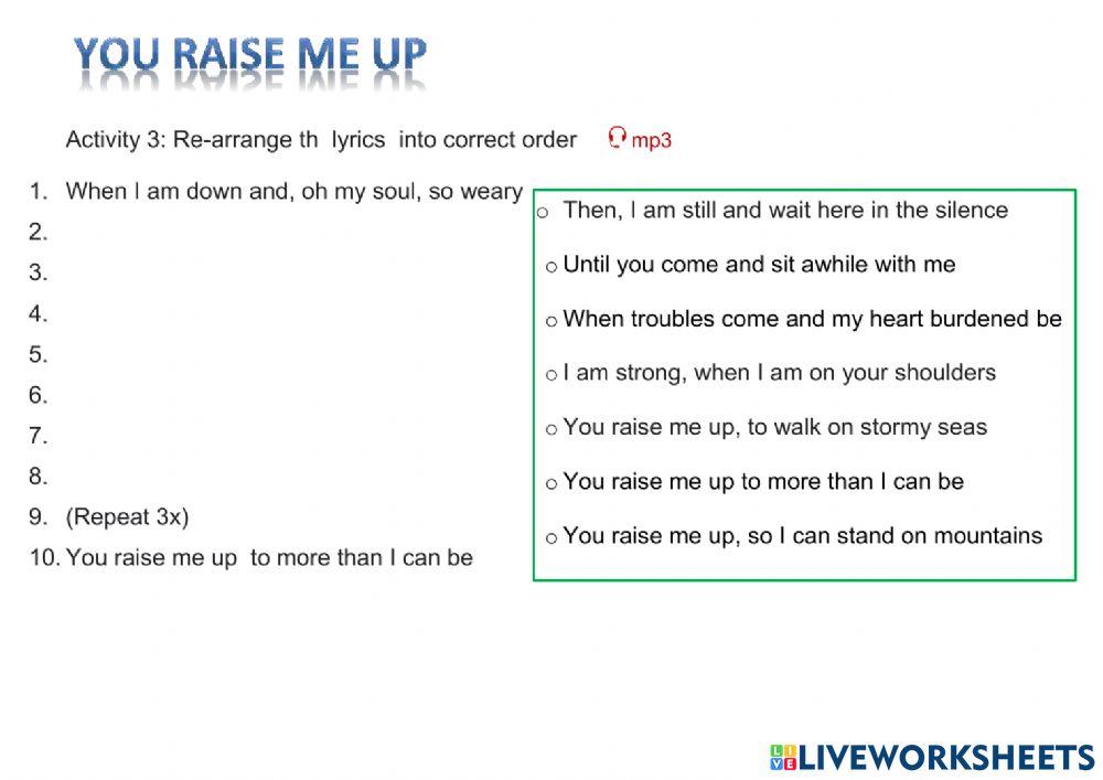 You Raise Me Up-Activity 3 online exercise for | Live Worksheets