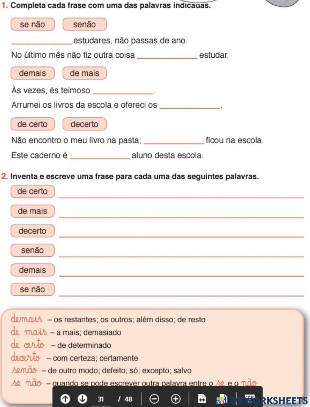 Português online exercise for 5º | Live Worksheets