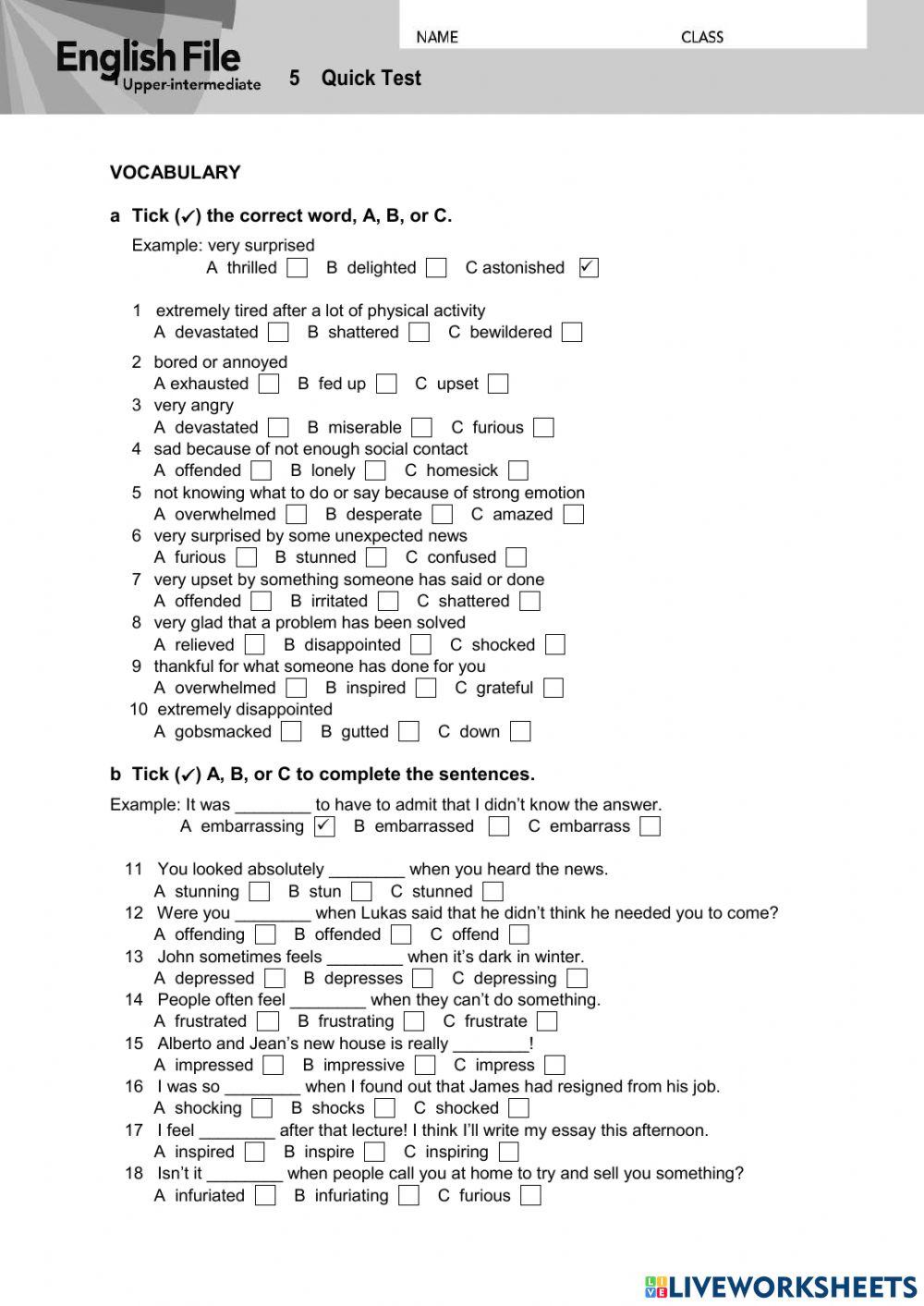 B2 - Unit 5 - Progress Test online exercise for | Live Worksheets