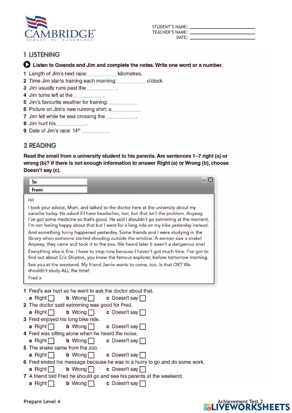 Test Prep. Achievement Test worksheet | Live Worksheets