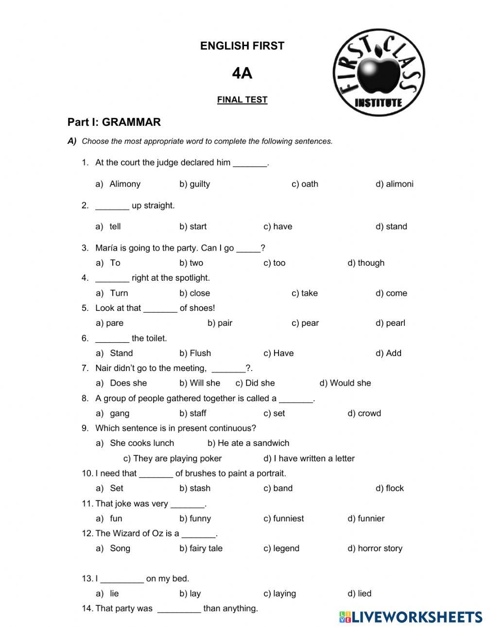 English Test online exercise for EF 4 | Live Worksheets