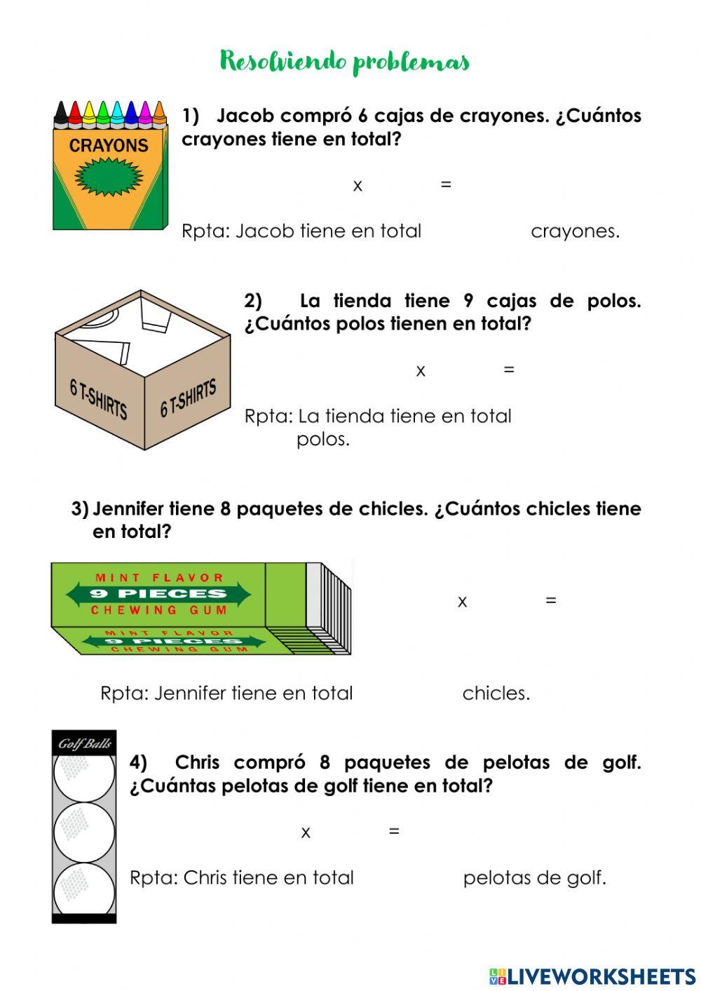 Multiplication facts word problems worksheet | Live Worksheets
