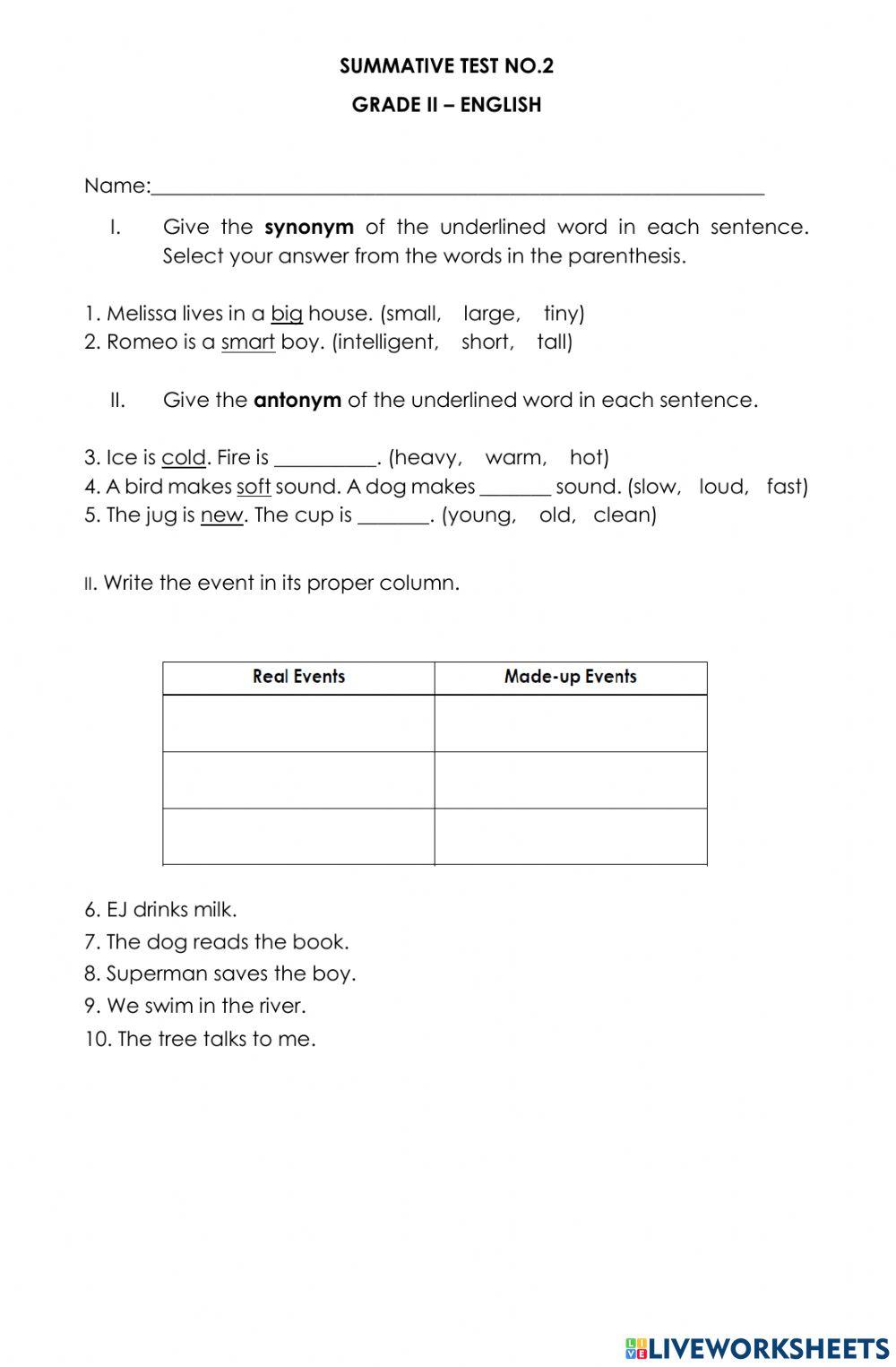 SUMMATIVE TEST IN ENGLISH 2 Q3 2827492 | mmslndnn | Live
