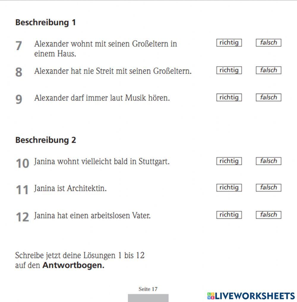 Lesen A1 Teil 2 | Free Interactive Worksheets | 1991516
