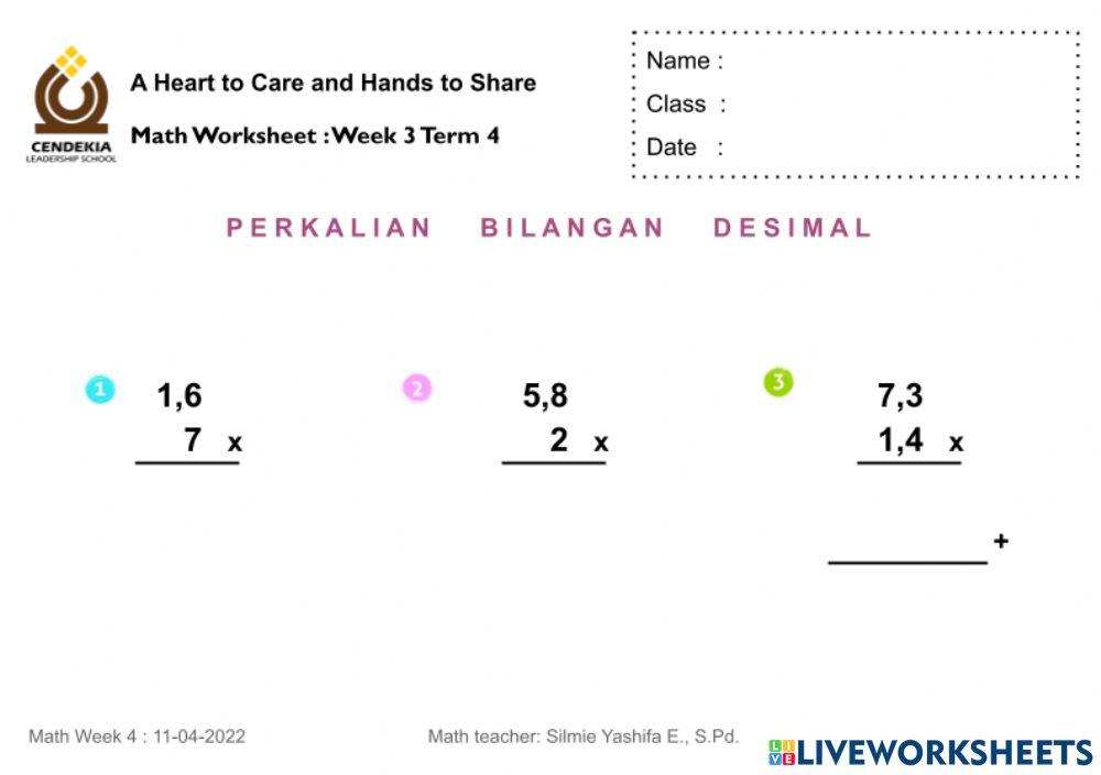 Perkalian Desimal online exercise | Live Worksheets