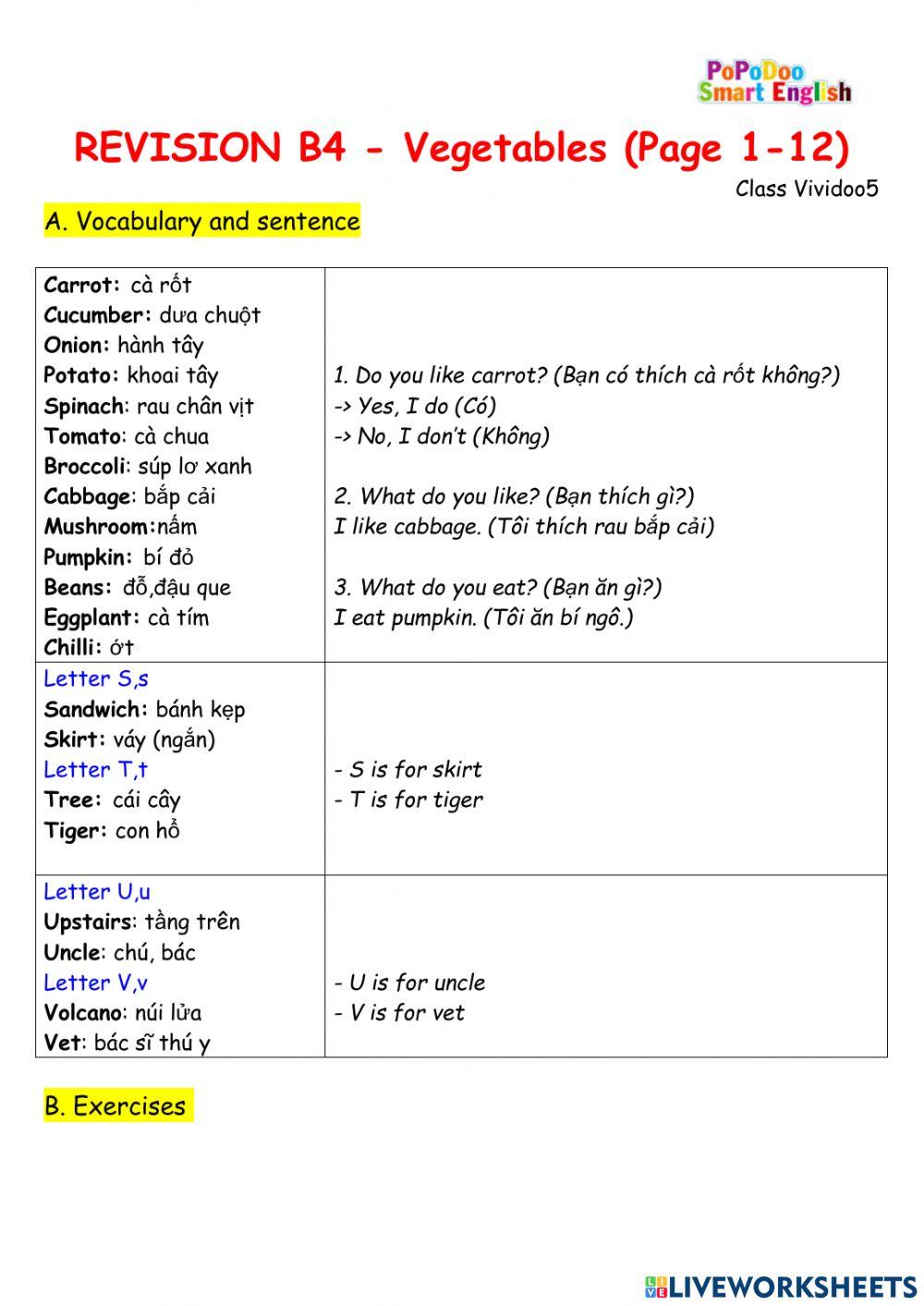 B4 Vegetables - Class Vividoo5 - PSE Viet Tri (T. Mia) worksheet | Live ...