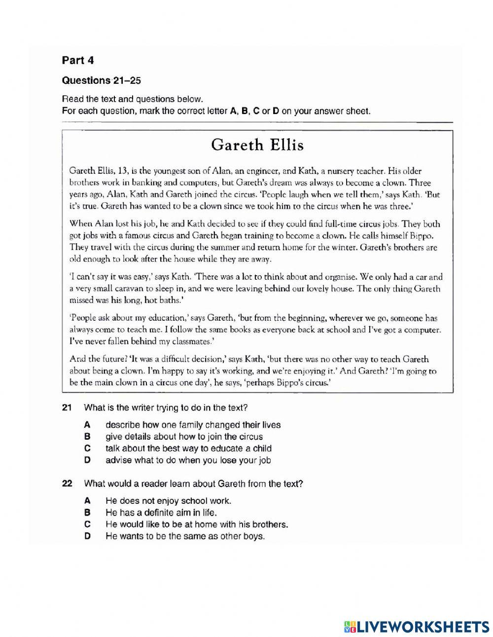 Pet reading homework 12(part 4) worksheet | Live Worksheets