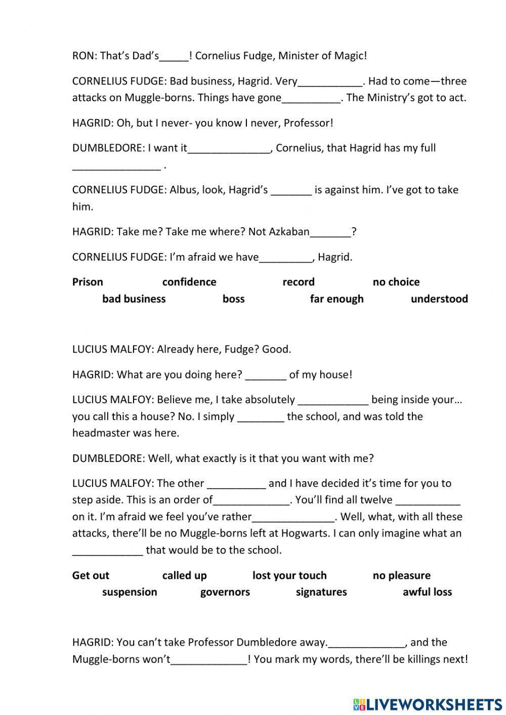 Cornelius Fudge worksheet | Live Worksheets