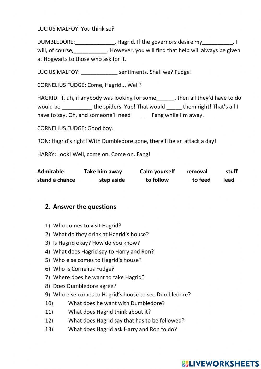 Cornelius Fudge worksheet | Live Worksheets