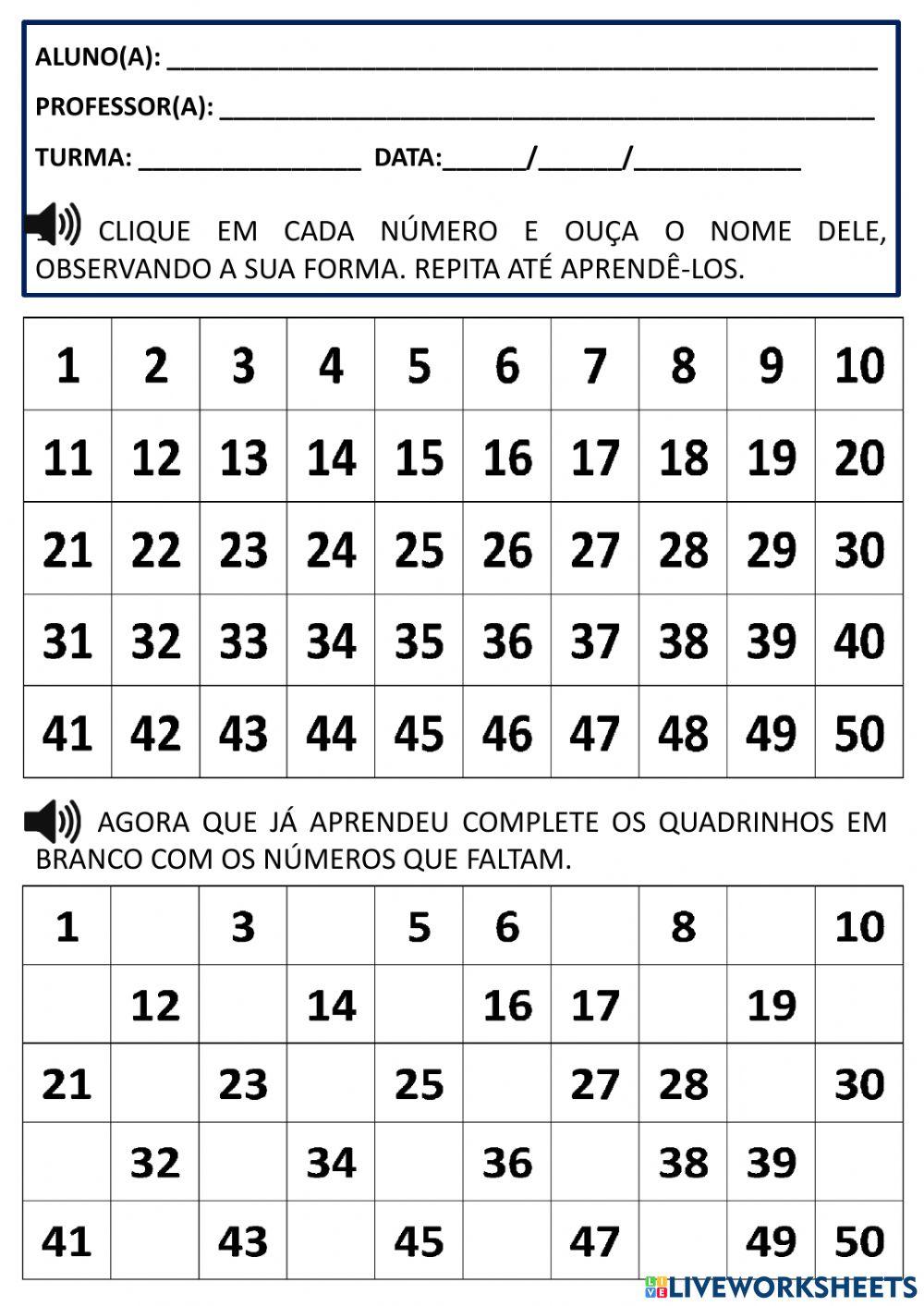 Atividade Numeros Ate 50 - RETOEDU
