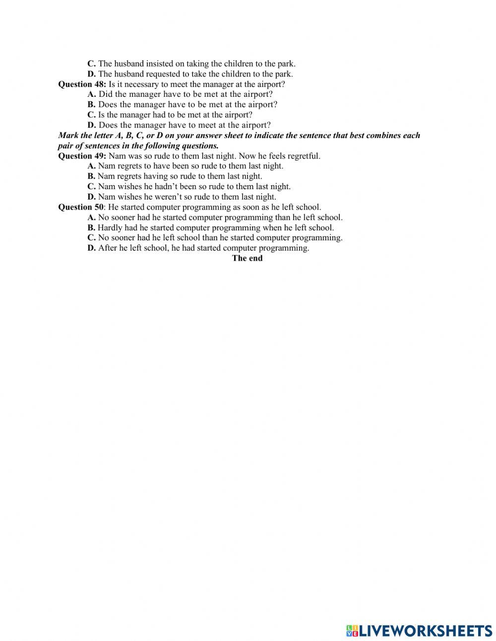 Practice test 3 1992873 | phuonglt58 | Live Worksheets