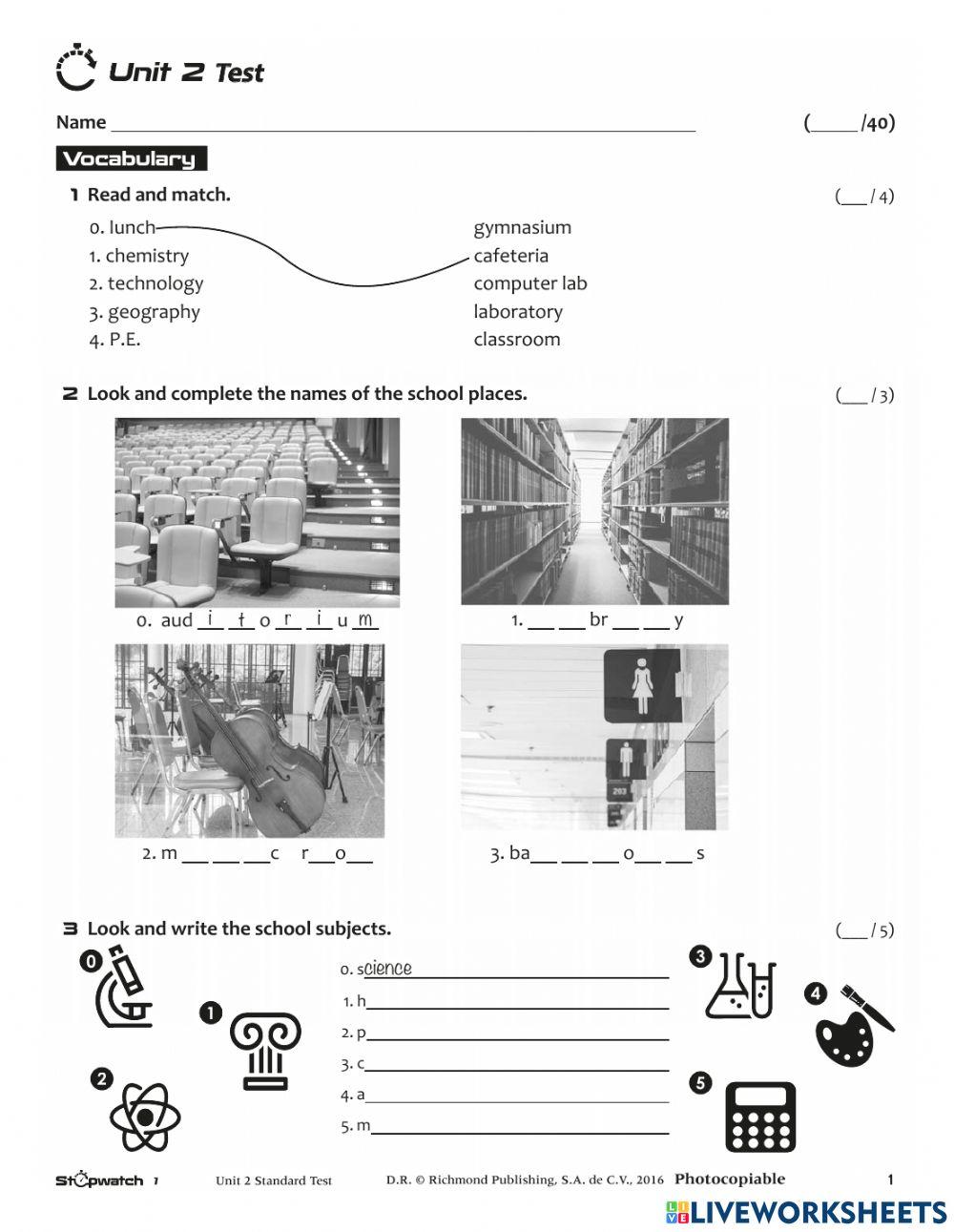 STOPWATCH 1 TEST 2 online exercise for | Live Worksheets