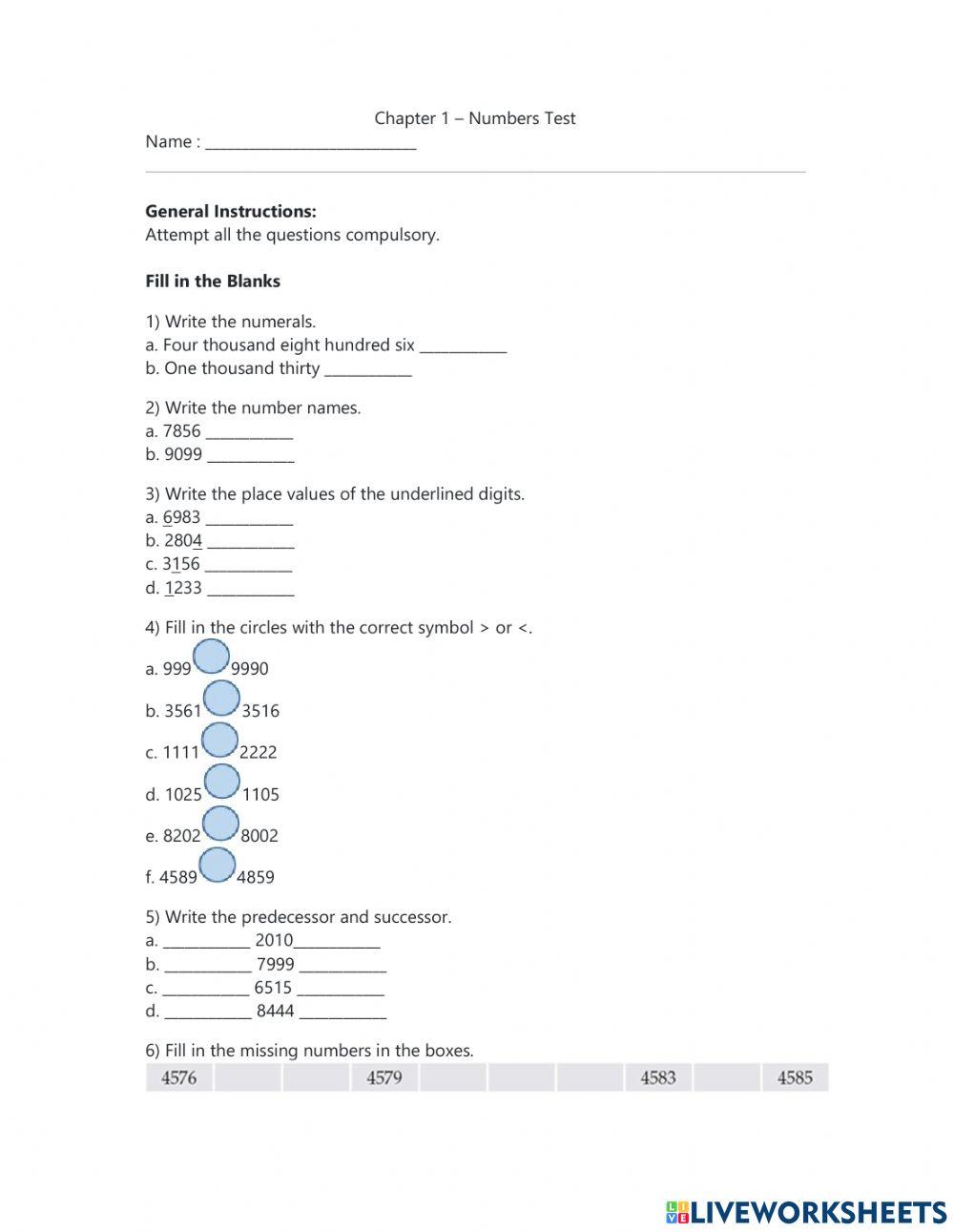 Mathematics online exercise for grade 3 | Live Worksheets