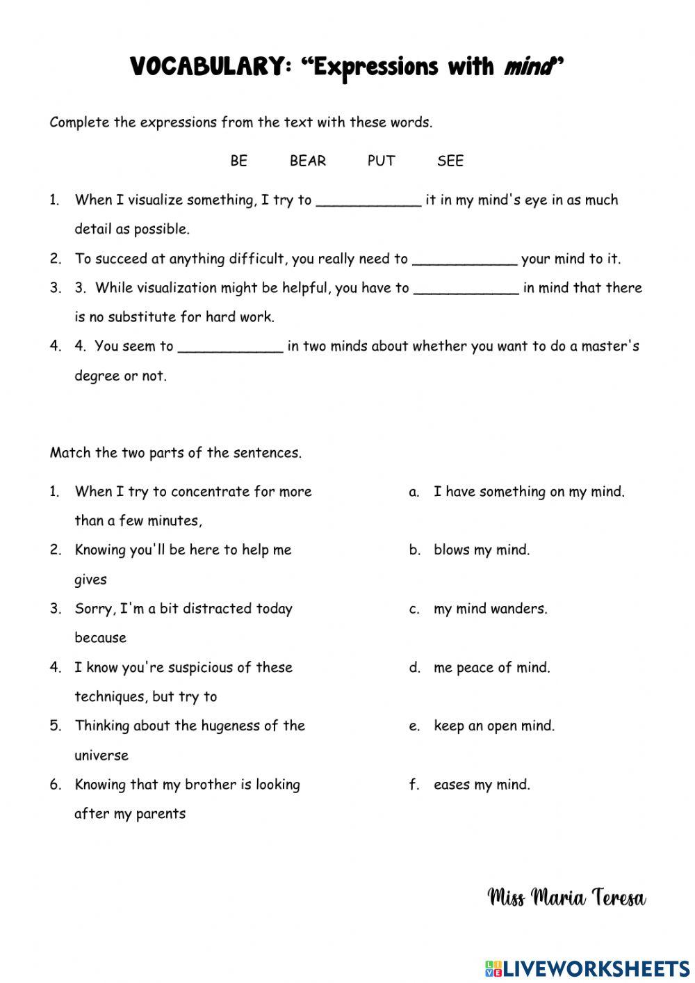 VOCABULARY: “Expressions with mind” 5325756 | MissMariaT