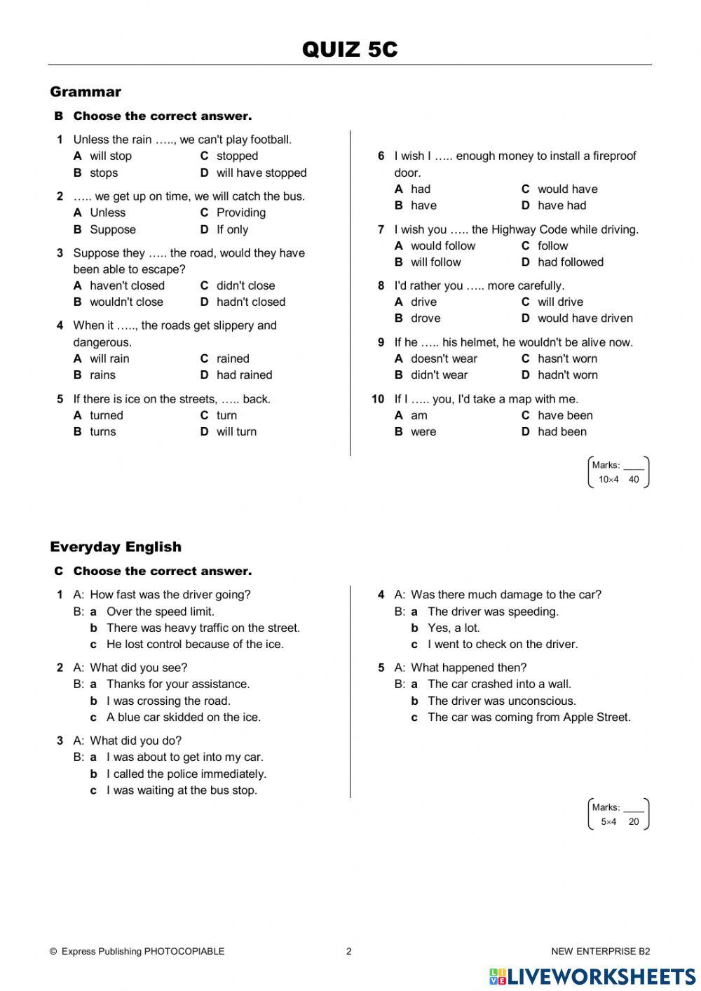 Quiz 5C worksheet | Live Worksheets