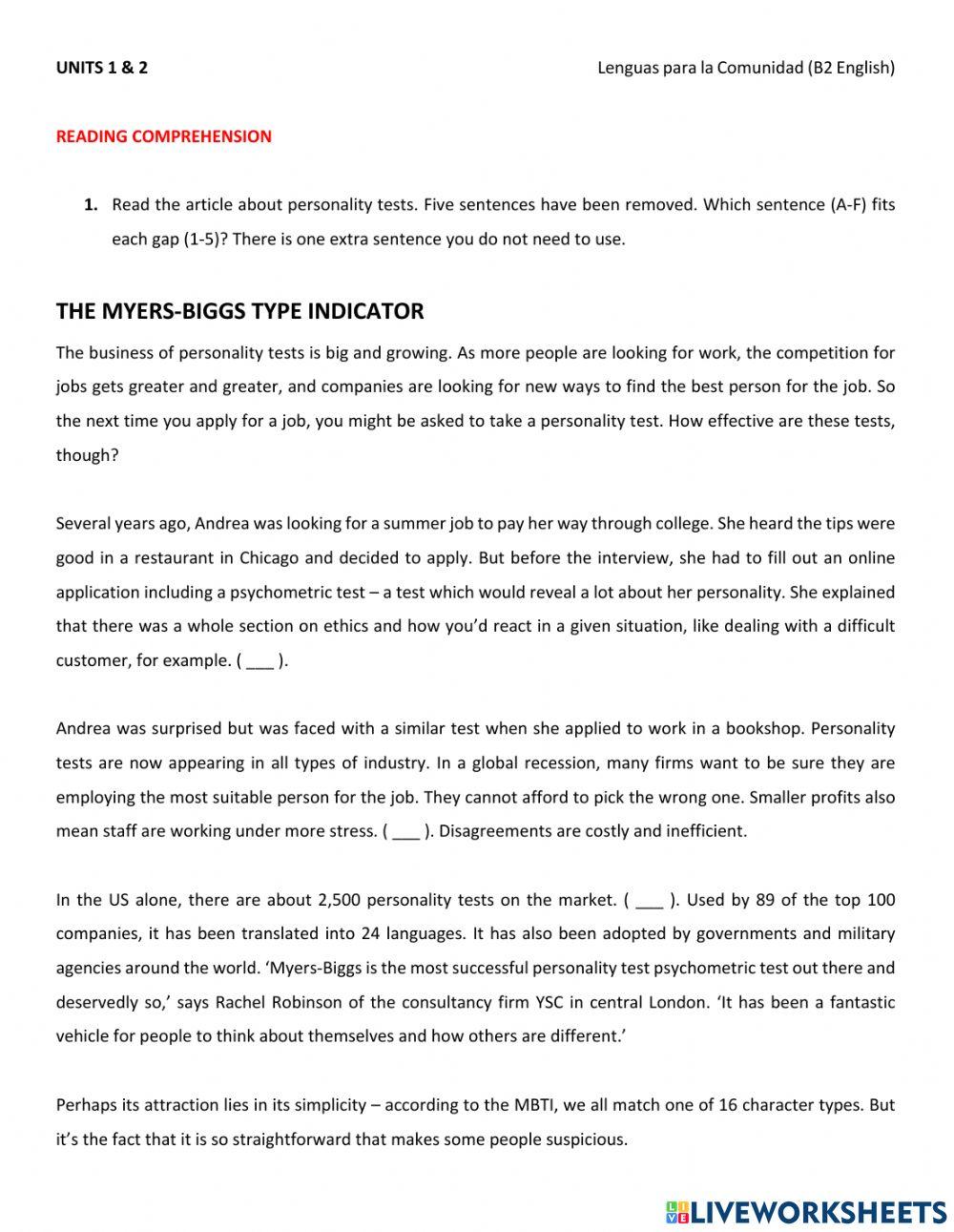 B2 QUIZ - Units 1 - 2 | ruthboj | Live Worksheets