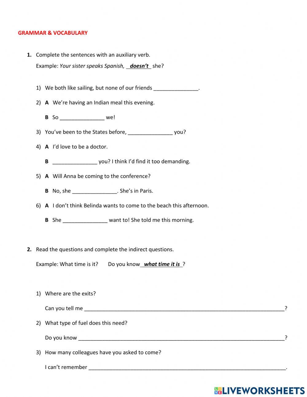 B2 QUIZ - Units 1 - 2 | ruthboj | Live Worksheets