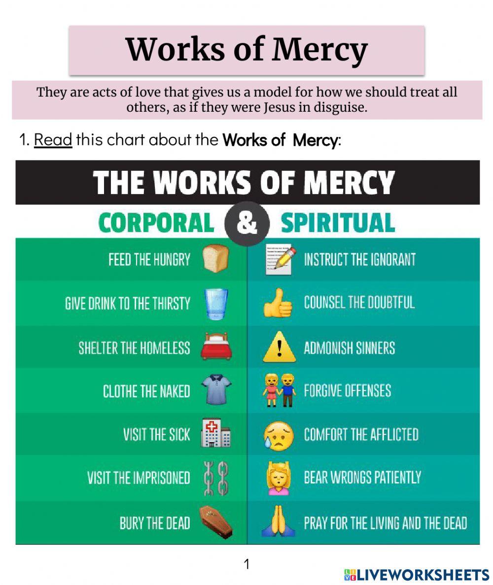 Works of Mercy | Katherine Dickson | Live Worksheets
