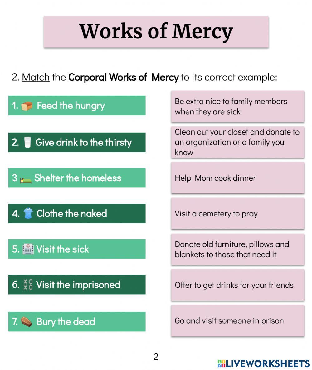 Works of Mercy | Katherine Dickson | Live Worksheets