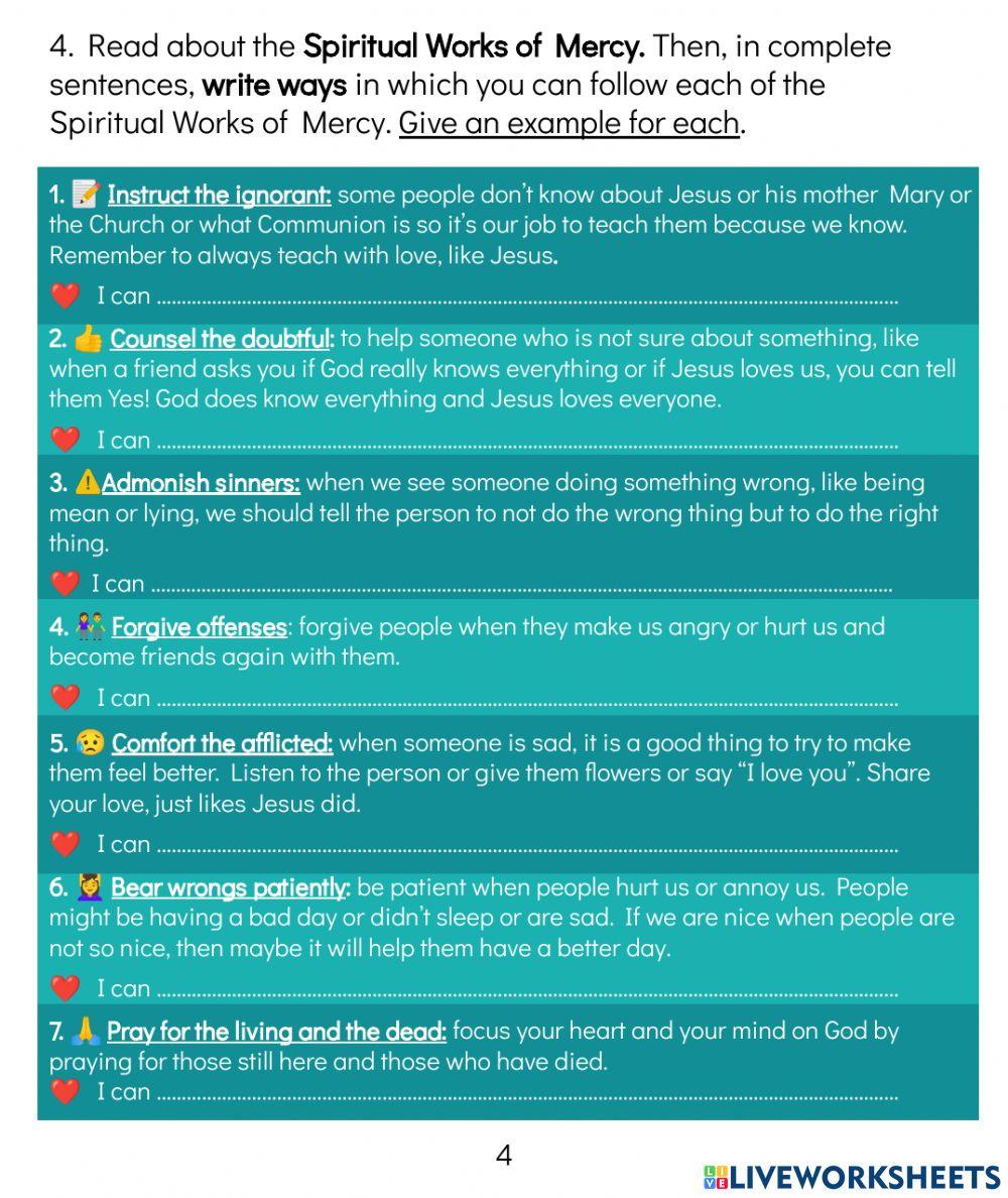 Works of Mercy | Katherine Dickson | Live Worksheets