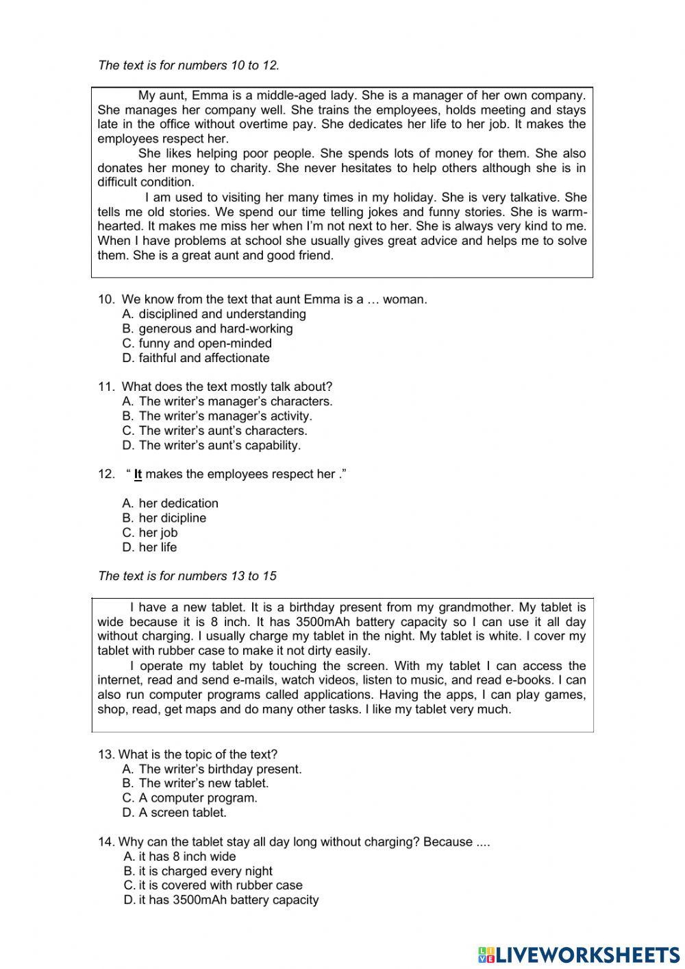 Daily Test Descriptive Text online exercise for | Live Worksheets