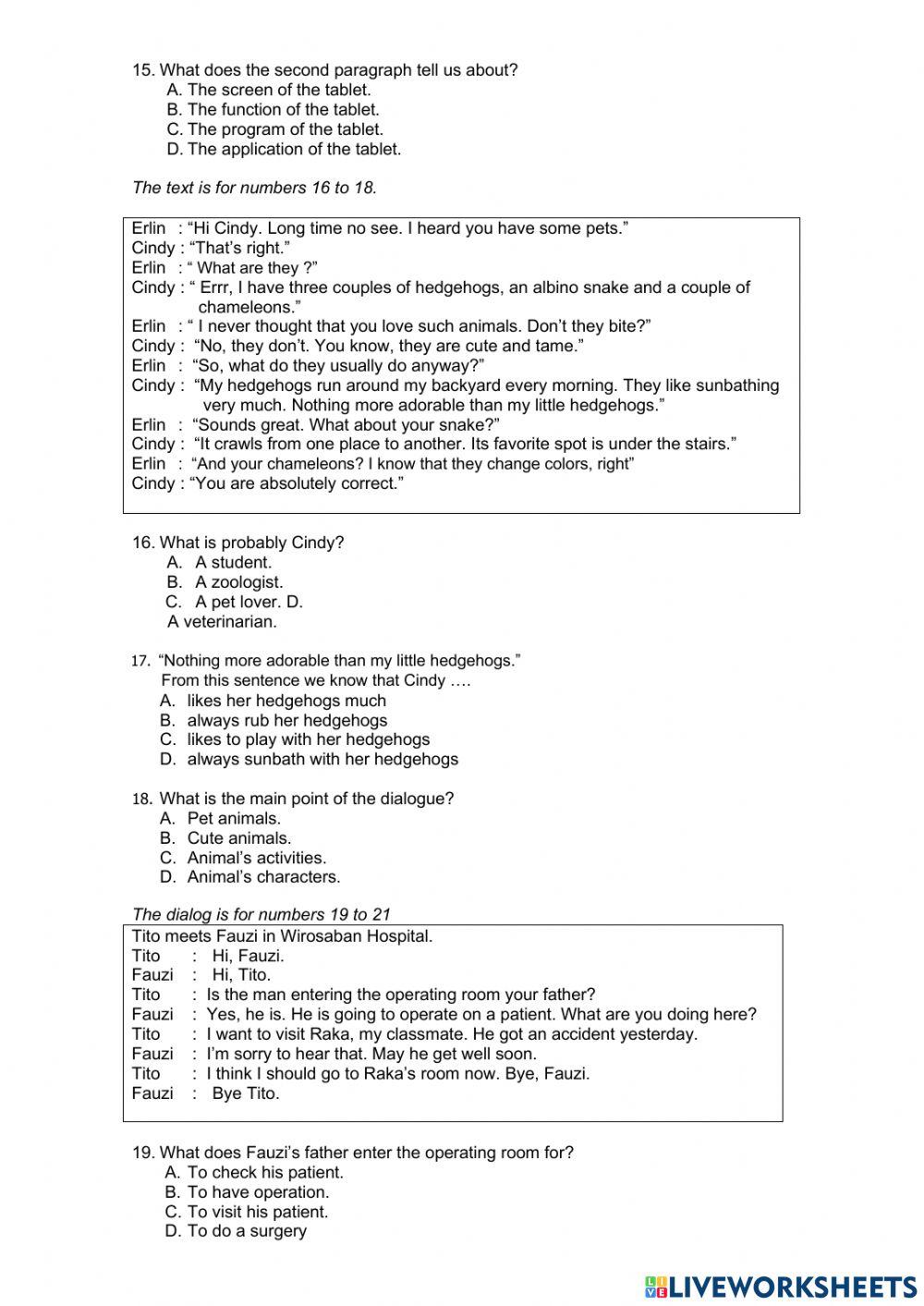 Daily Test Descriptive Text online exercise for | Live Worksheets