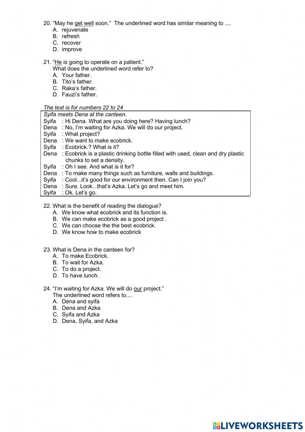 Daily Test Descriptive Text online exercise for | Live Worksheets