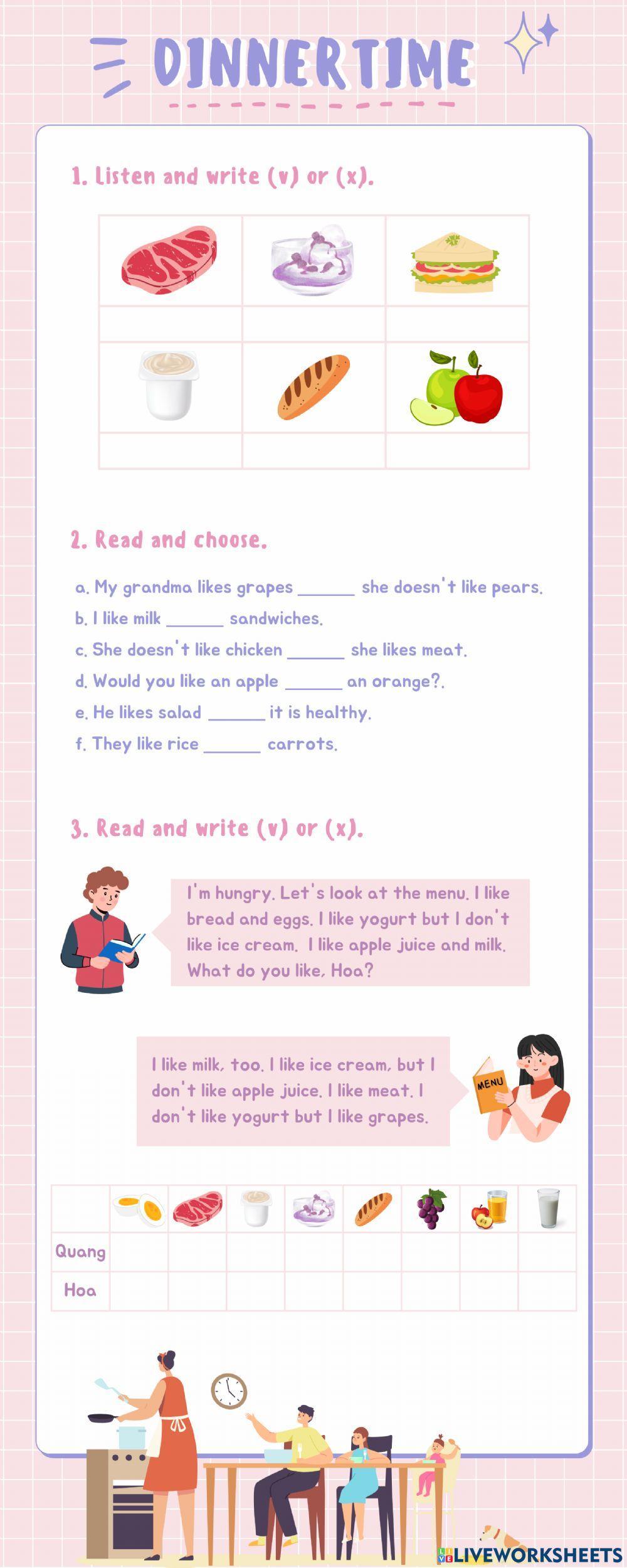 Dinnertime! activity for 3 | Live Worksheets