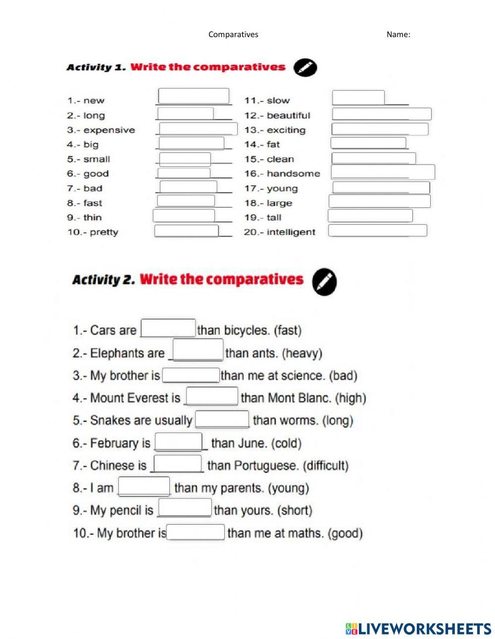 Comparatives | Sadia1255 | Live Worksheets