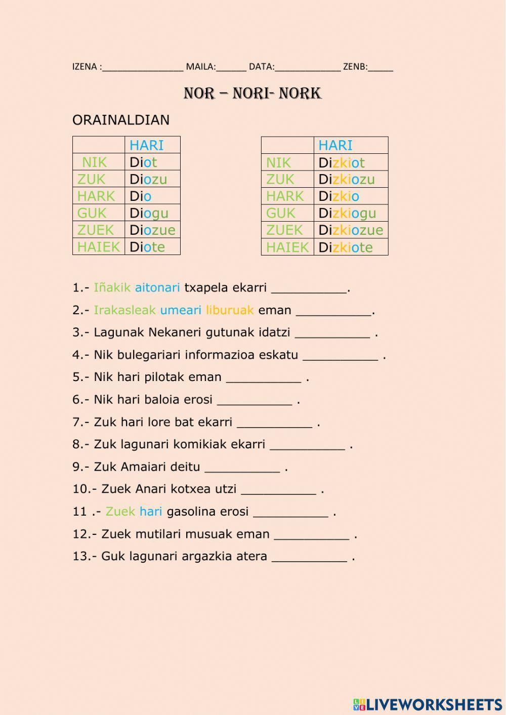 Nor-Nori-Nork (hari) worksheet | Live Worksheets