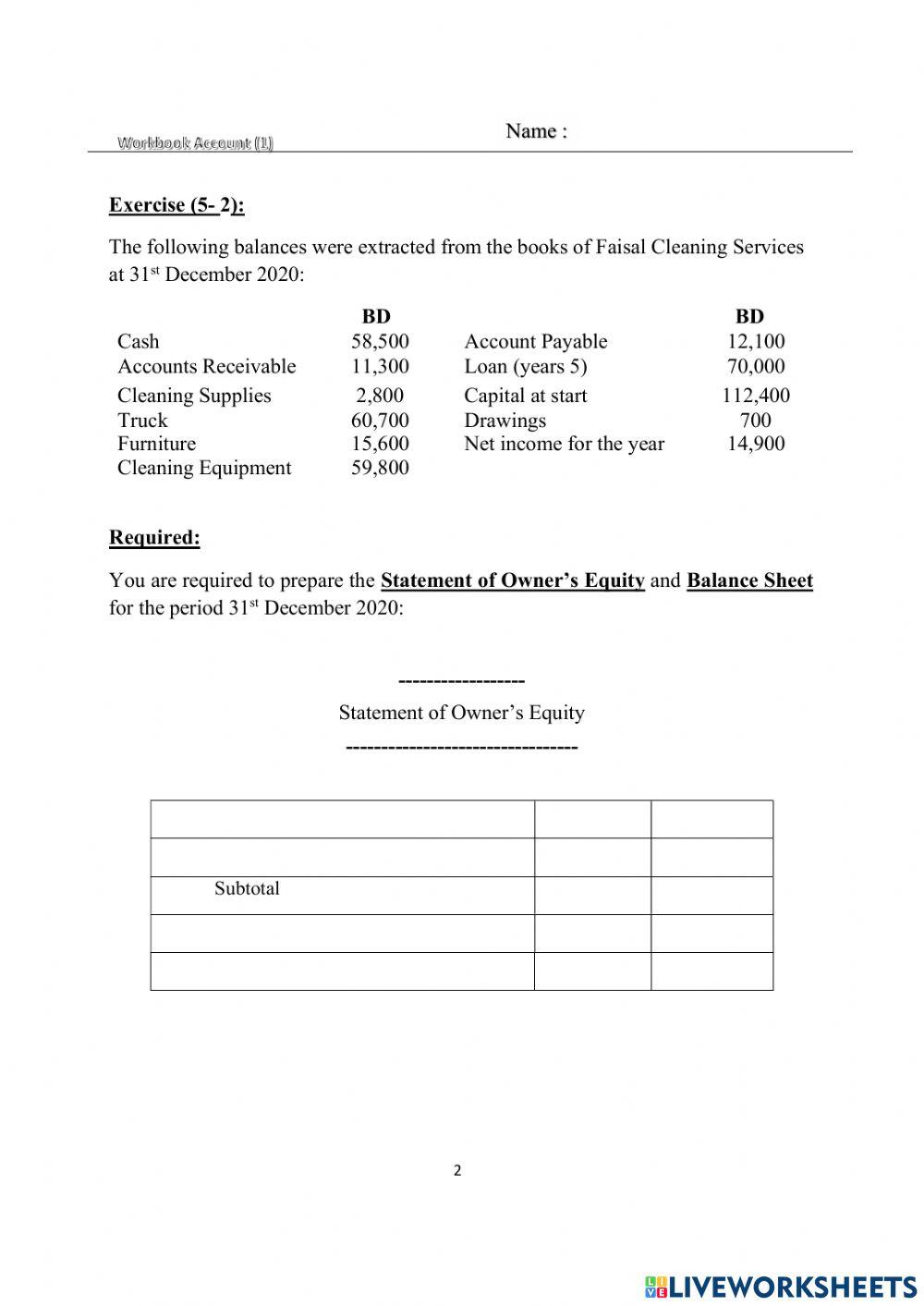 Acc 111 worksheet | Live Worksheets